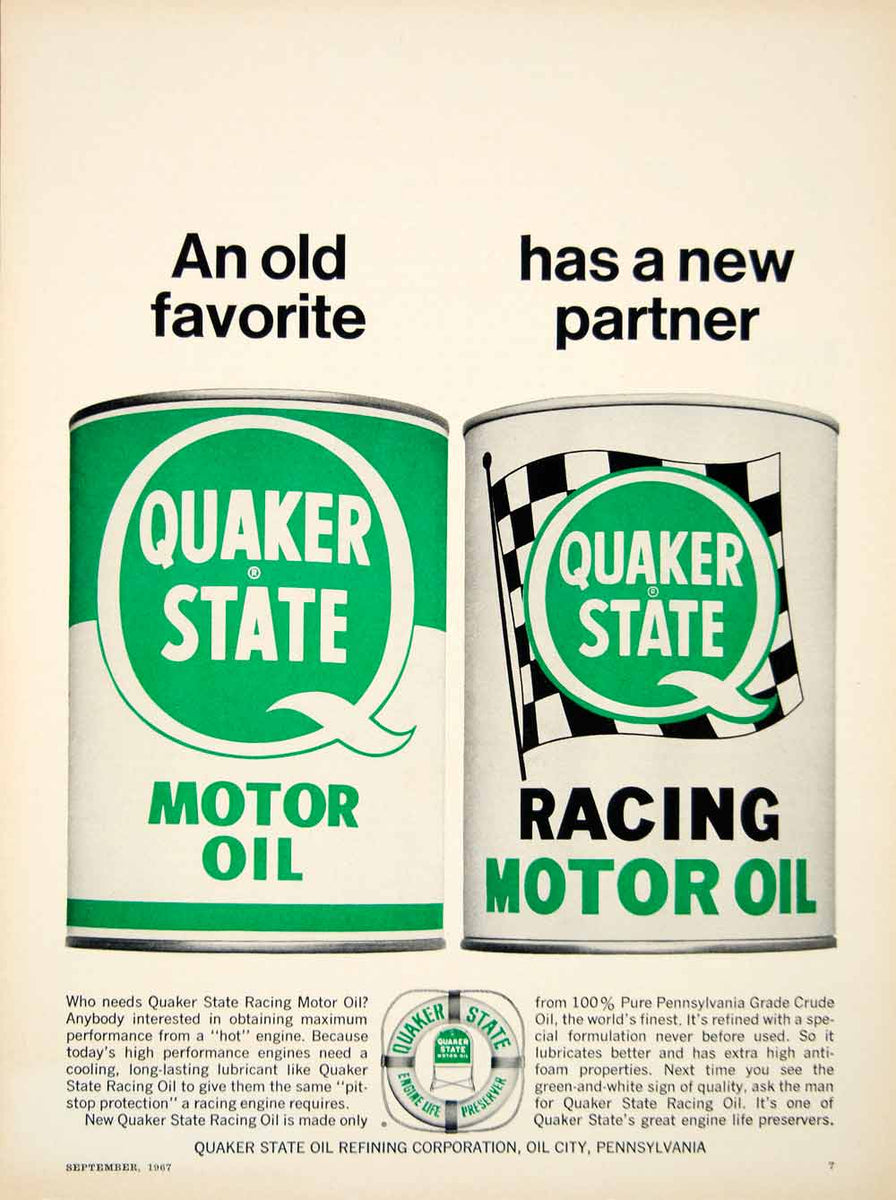 1967 Ad Quaker State Racing Motor Oil Engine Lubricant Automotive YCD5 ...