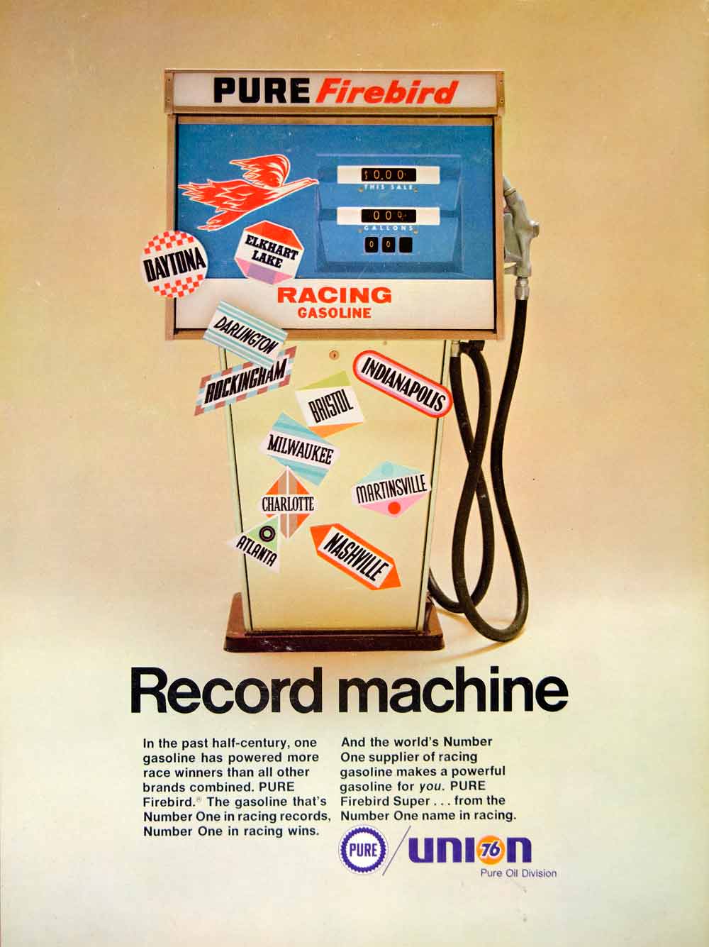 1968 Ad Gas Pump Union Royal 76 Racing High Octane Fuel Petrol Oil Pur ...