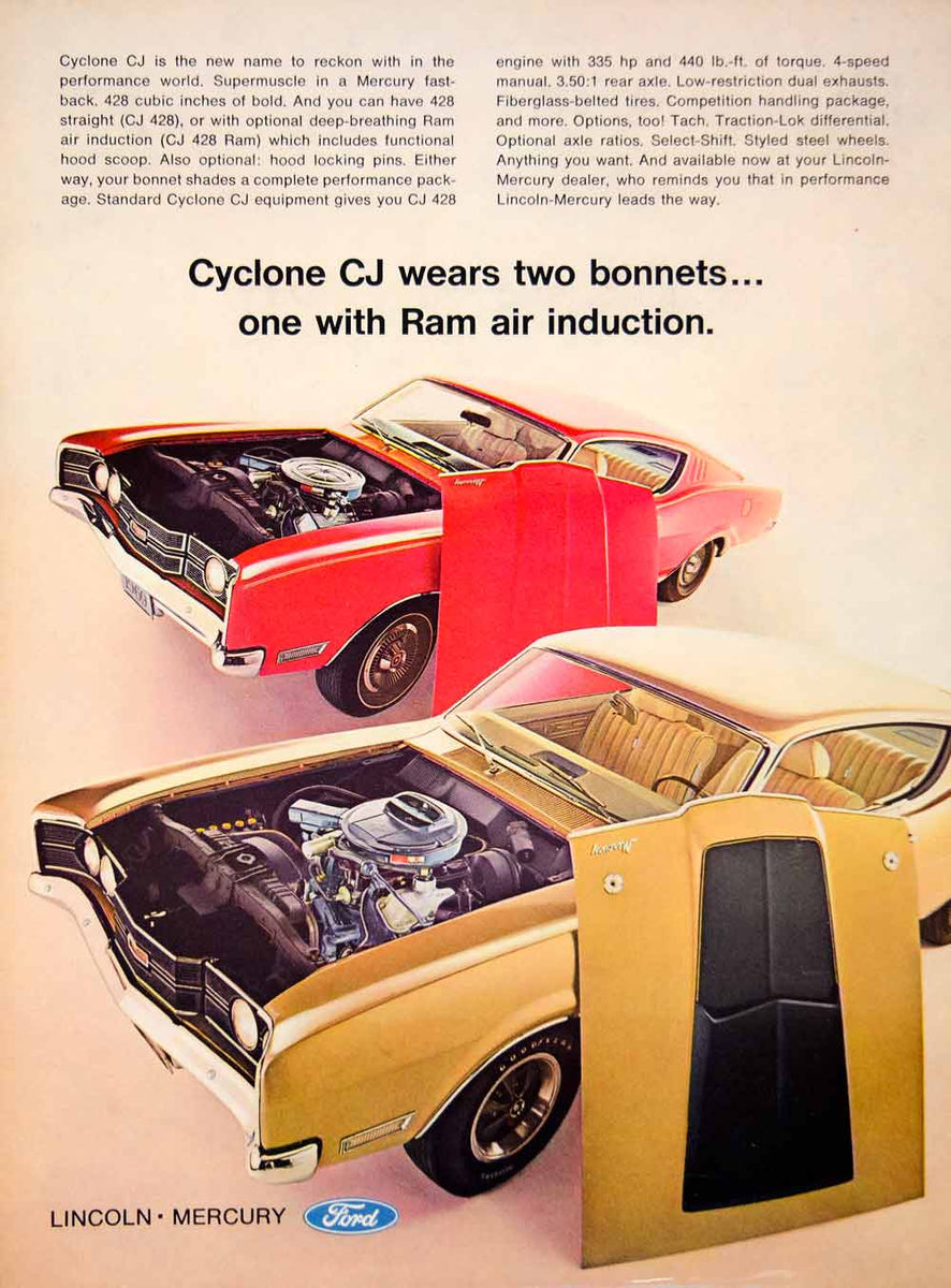 1968 Ad Cyclone CJ Bonnet Ram Air Supermuscle Mercury Induction Engine ...