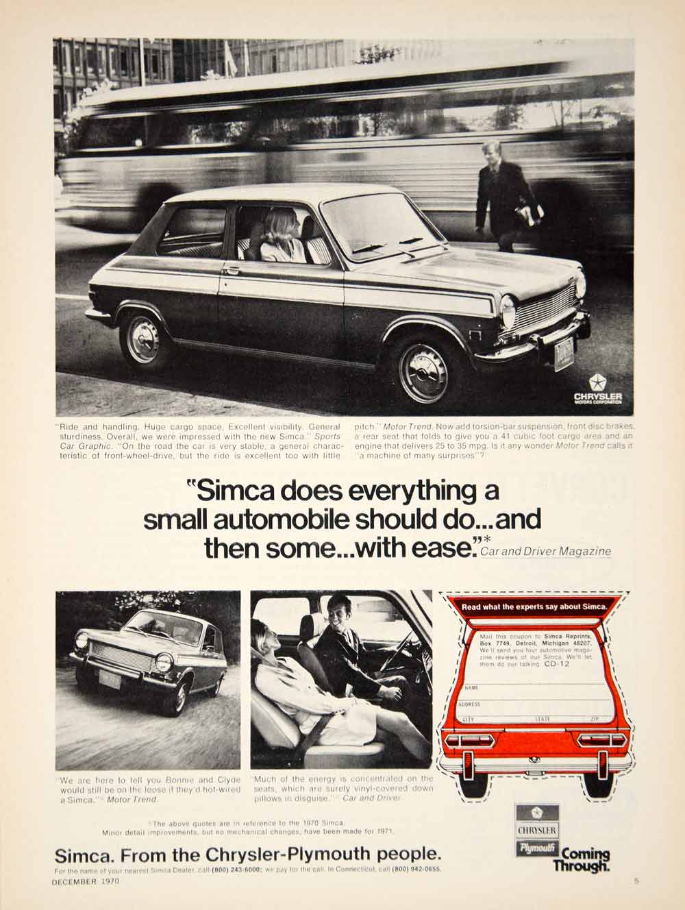 1970 Ad 1971 Chrysler Plymouth Simca 1100 3 Door Hatchback Supermini Y ...