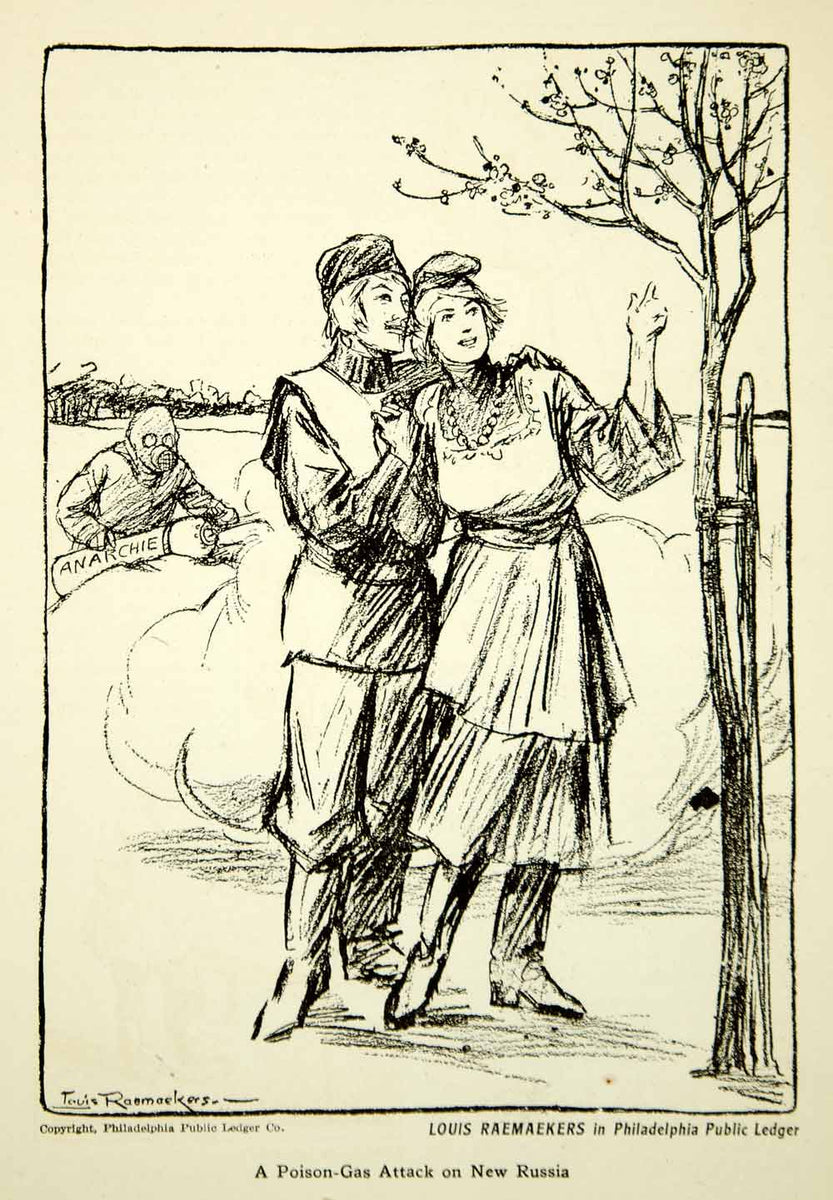 1917 Print World War I Cartoon Louis Raemaekers Art Poison Gas Attack ...