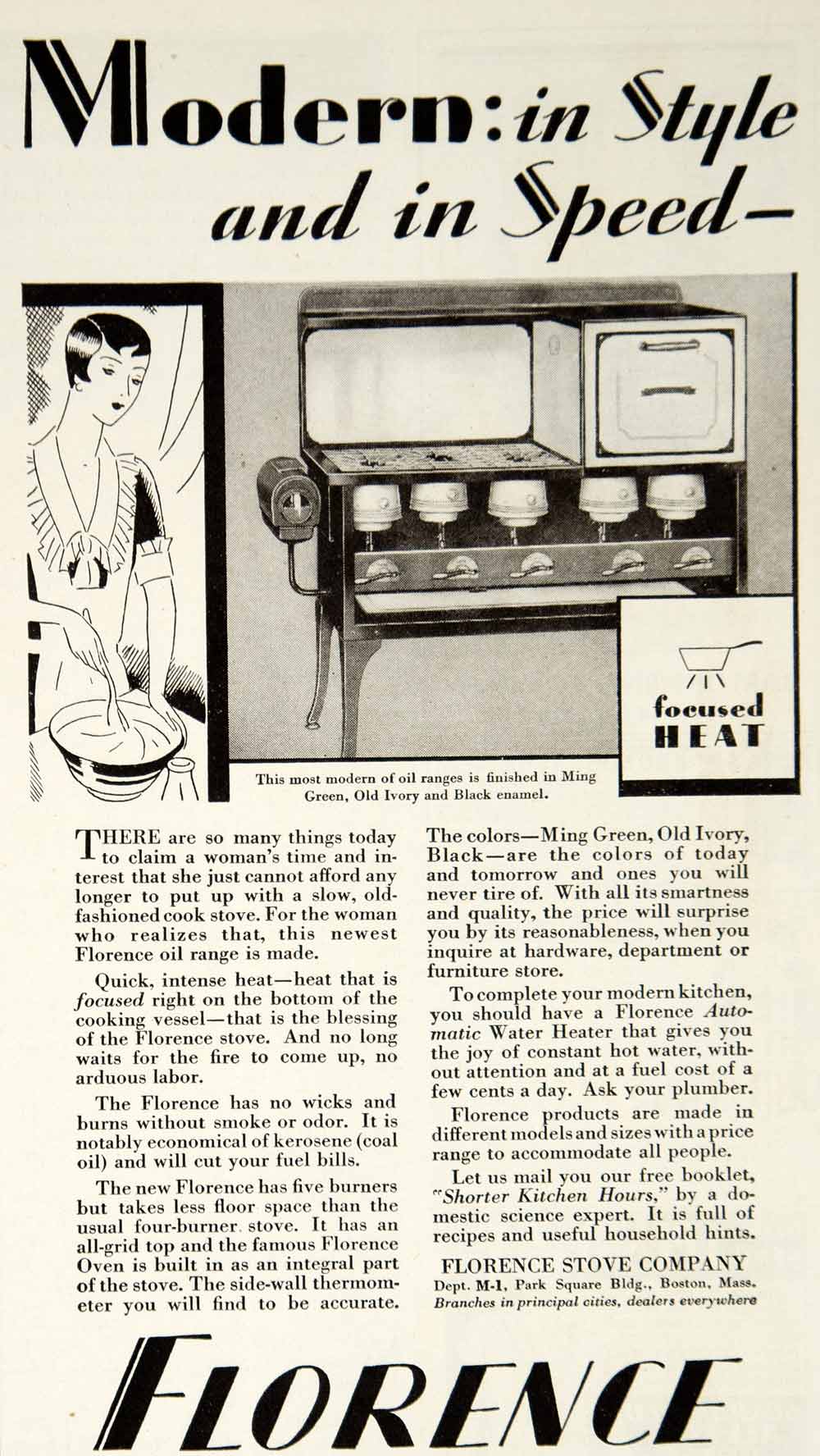 1930 Ad Florence Stove Ming Green Oven Kitchen Appliance Household Art ...