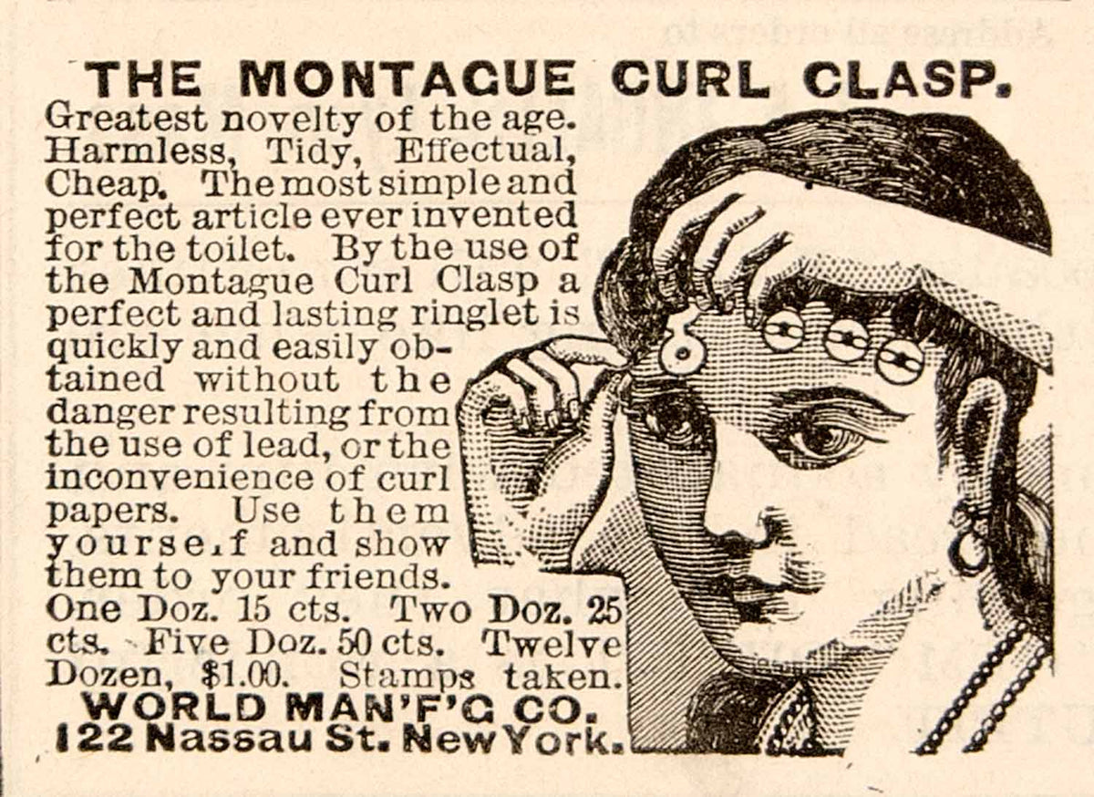 1886 Ad Montague Curl Clasp World Manufacturing Company Women Fashion ...