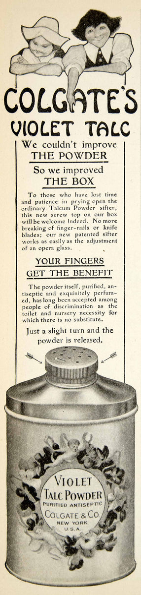 1905 Ad Colgate New York Violet Talcum Powder Antiseptic Health Beauty ...