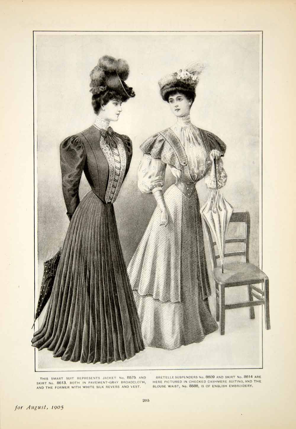 1905 Print Edwardian Fashion Women Delineator Art Style Suit Jacket Sk ...