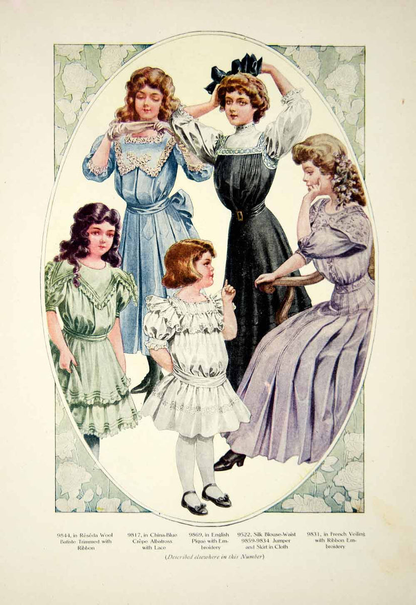 1907 Color Print Fashion Costume Clothing Young Women Girls Children A ...