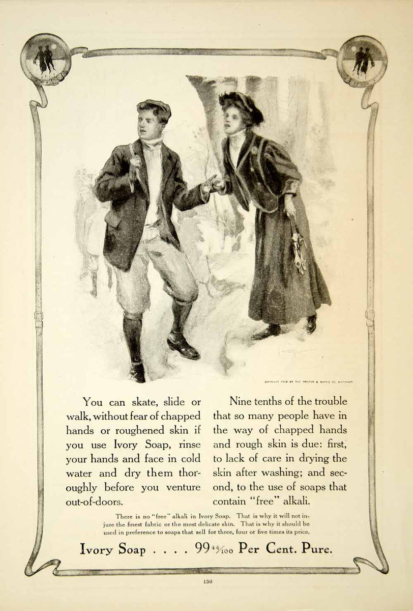 1909 Ad Ivory Soap Winter Snow Wash Clean Ice Skating Lovers Decorativ ...