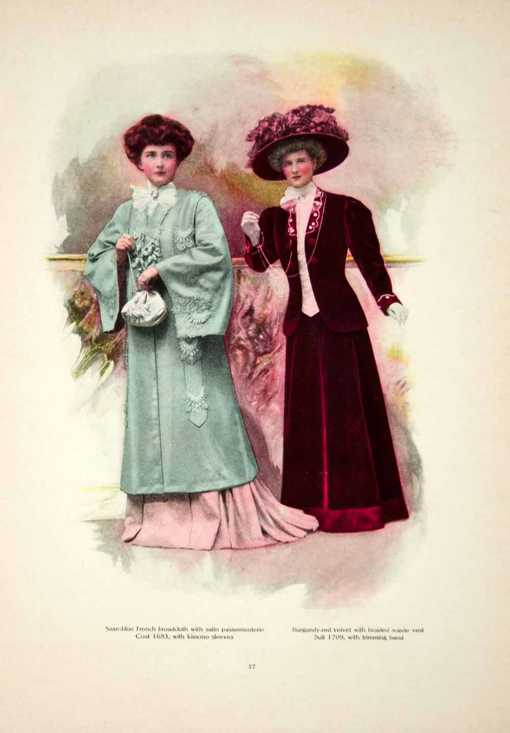 1908 Photolithograph Fashion Costume Clothing Dress Hat Edwardian Wome ...