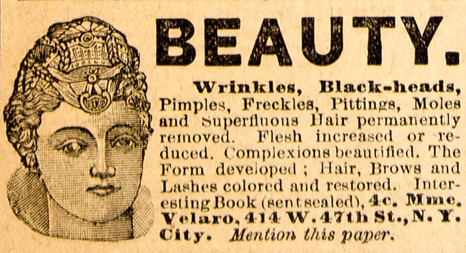 1890 Ad Victorian Women Health Beauty Complexion Velaro New York Hair ...