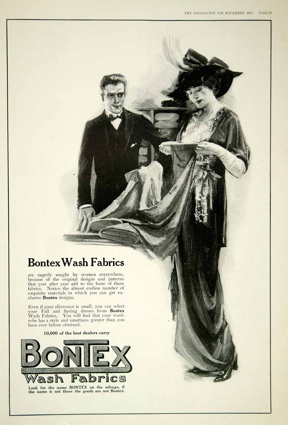 1913 Ad Vintage Bontex Wash Fabrics Textile Clothing Dry Goods Selvage ...