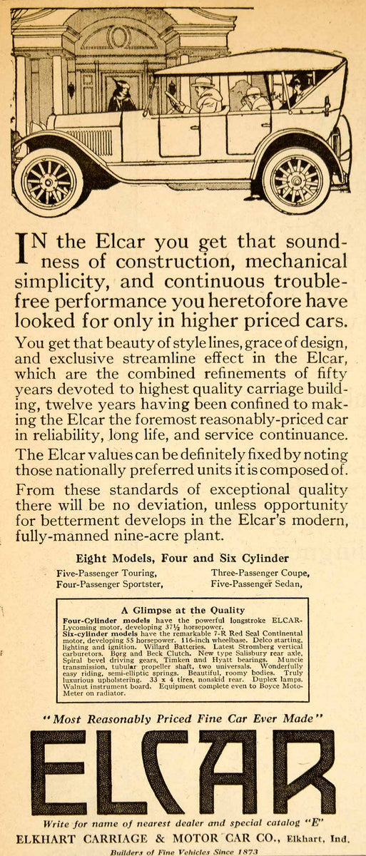 1920 Ad Vintage Elcar Sedan Automobile Elkhart Carriage Motor Closed C ...