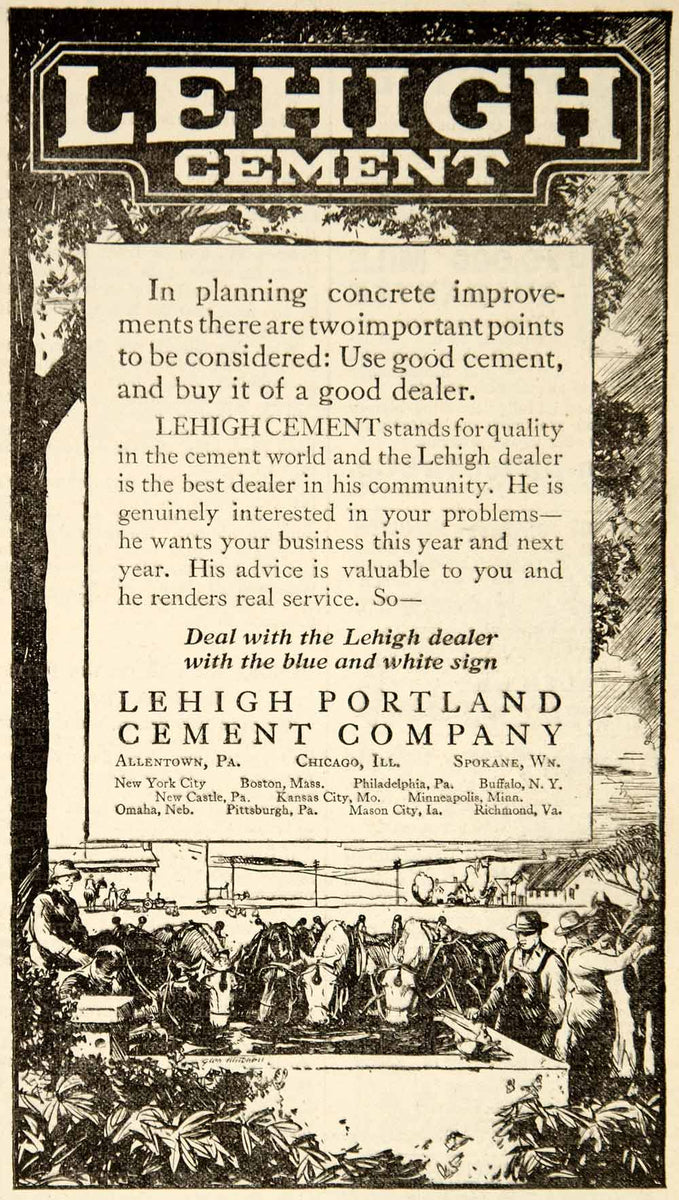 1922 Ad Vintage Lehigh Portland Cement Concrete Horse Water Trough Far ...