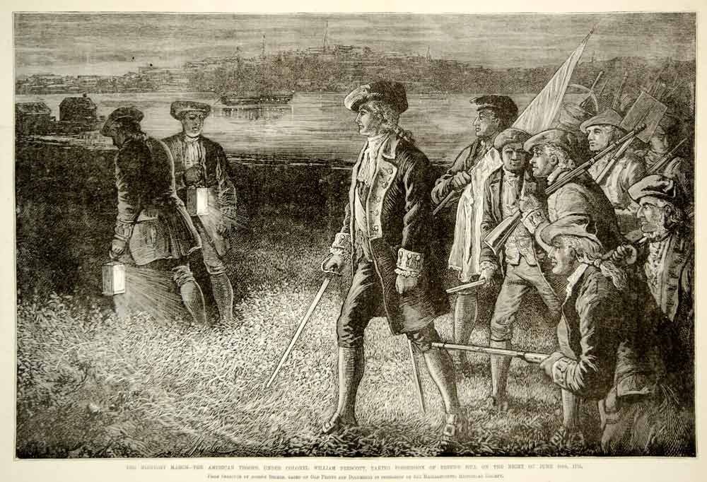 1875 Wood Engraving Colonel William Prescott Revolutionary War Breed's ...