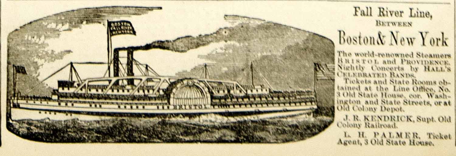 1875 Ad Antique Fall River Line Sidewheel Steamer "Bristol" Steamboat ...
