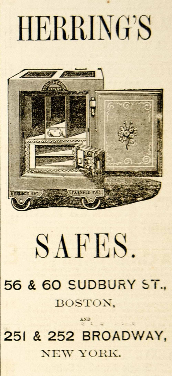 1875 Ad Antique Silas C. Herring Safe Iron Chest Victorian Security Do ...