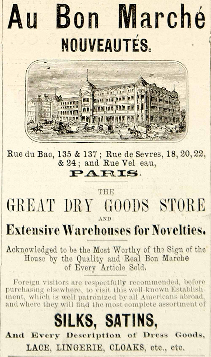 1875 Ad Antique Au Bon Marche Paris Department Store Building French D ...