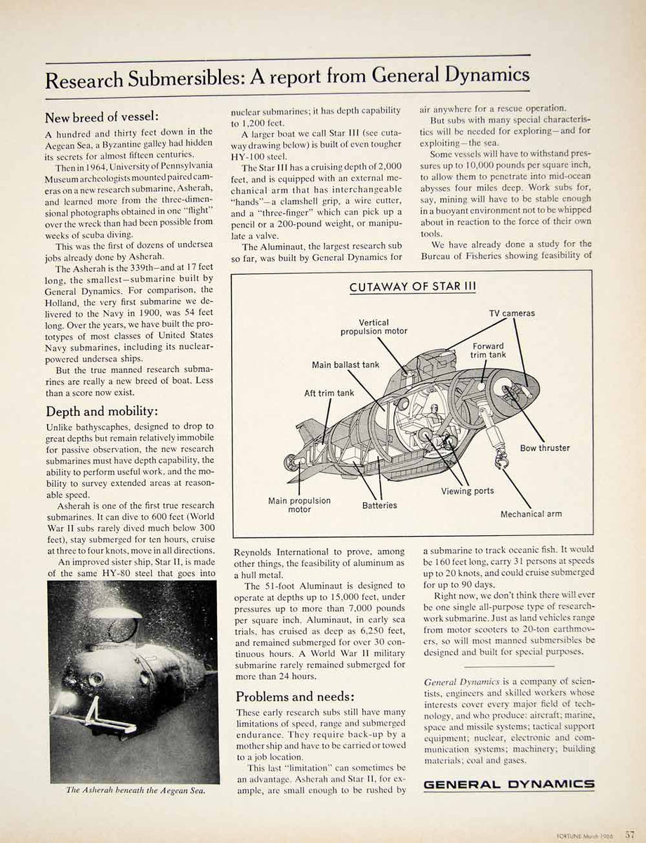 1966 Ad General Dynamics Research Submersibles Asherah Star III Submar ...