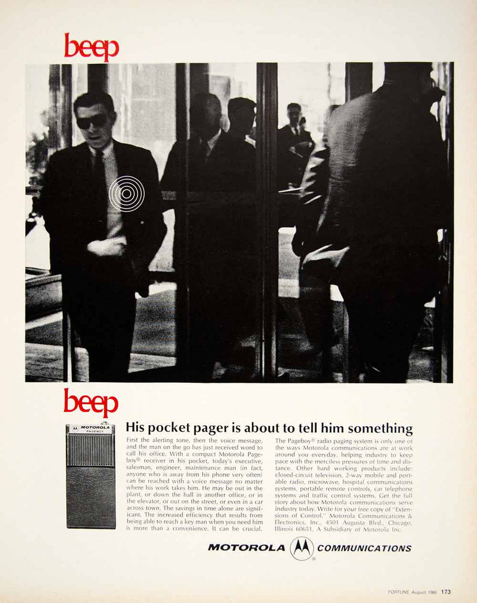 1966 Ad Vintage Motorola Pageboy Pocket Pager Beeper Radio Paging Rece ...