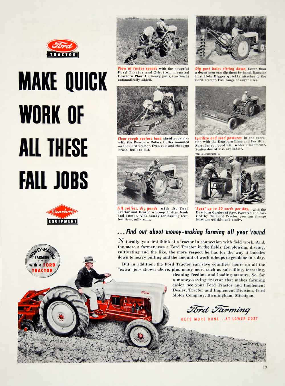 1954 Ad Ford Farming Tractor Implement Machinery Plow Dearborn Equipme ...