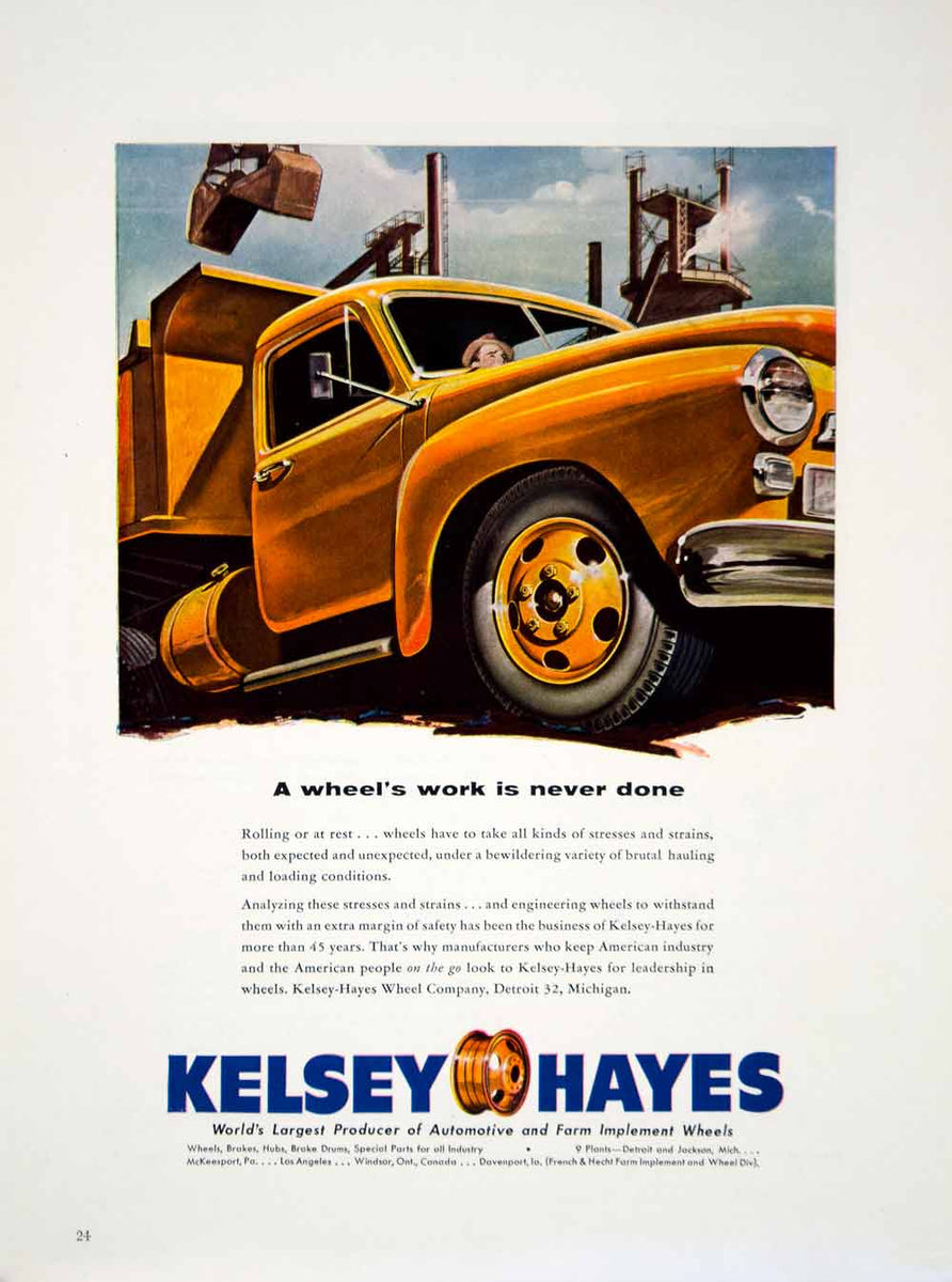 1955 Ad Kelsey-Hayes Wheels Automotive Yellow Truck Farming Rugged Tir ...