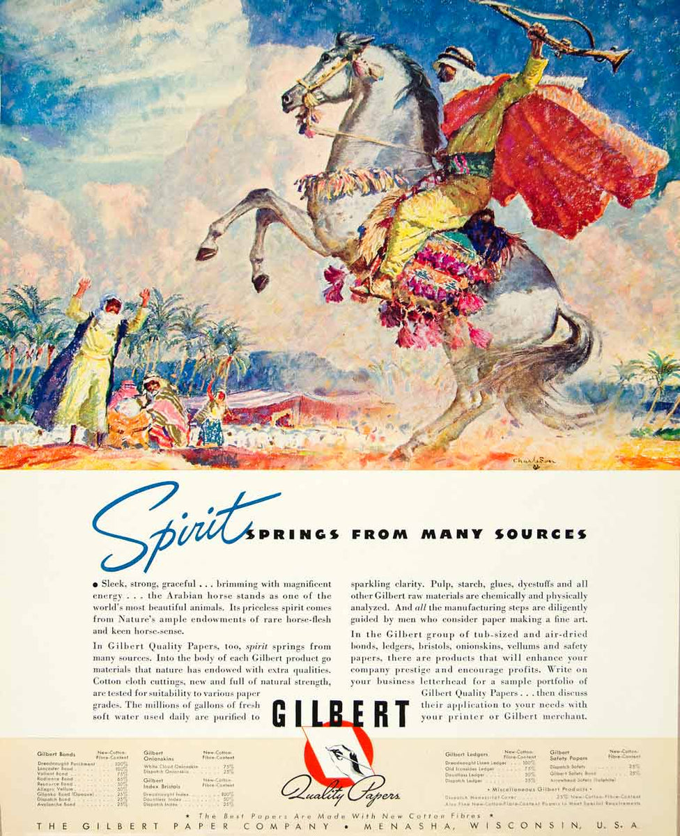 1941 Ad Gilbert Paper Company Menasha Wisconsin Horse Middle East Char ...