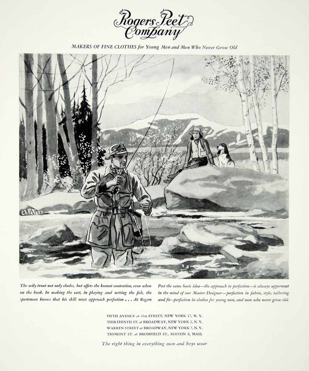 1947 Ad Rogers Peet Company Clothing Men Outerwear Fly Fishing Lake YF ...