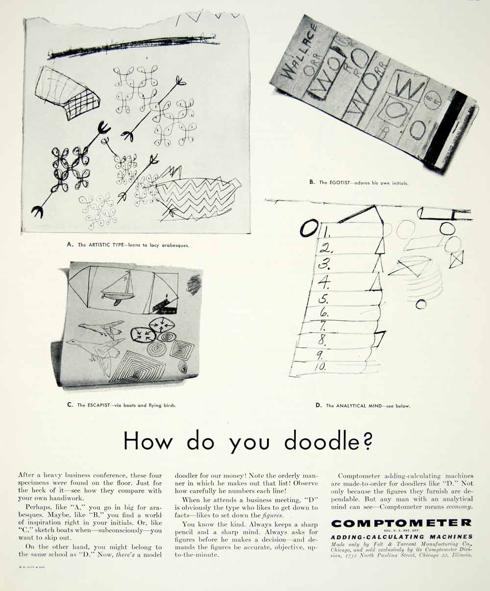 1948 Ad Comptometer Adding Calculating Machines Doodle Felt Tarrant YF ...