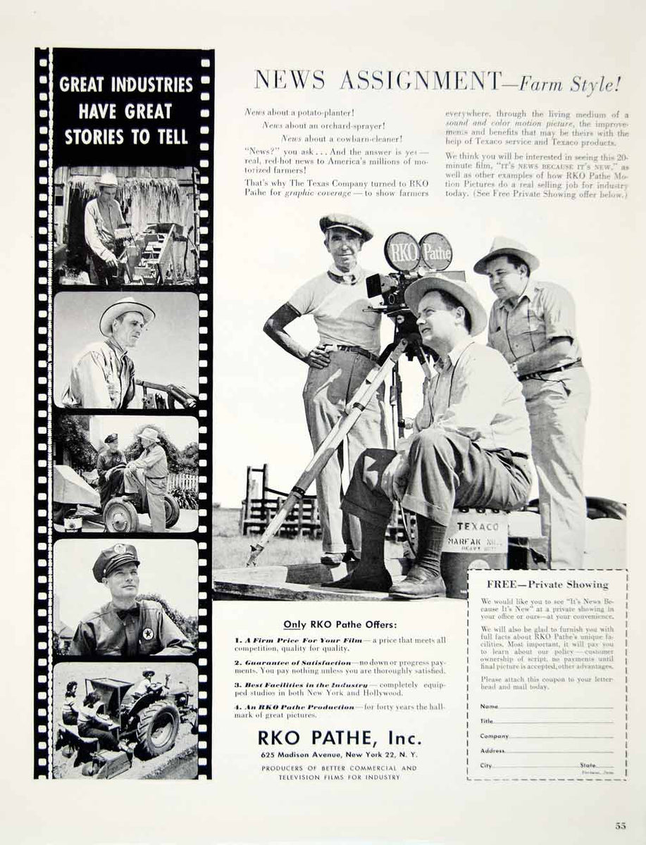 1949 Ad RKO Pathe Farm Film Television Commercial Industry Producer Mo ...