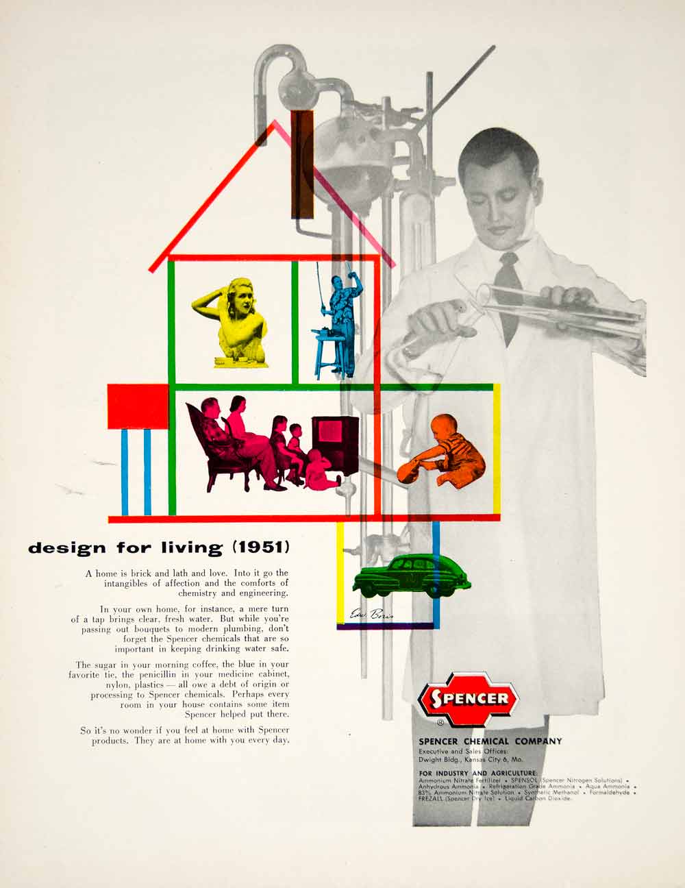 1951 Ad Spencer Chemical Science Research Lab Chemist Edward Boris Art ...