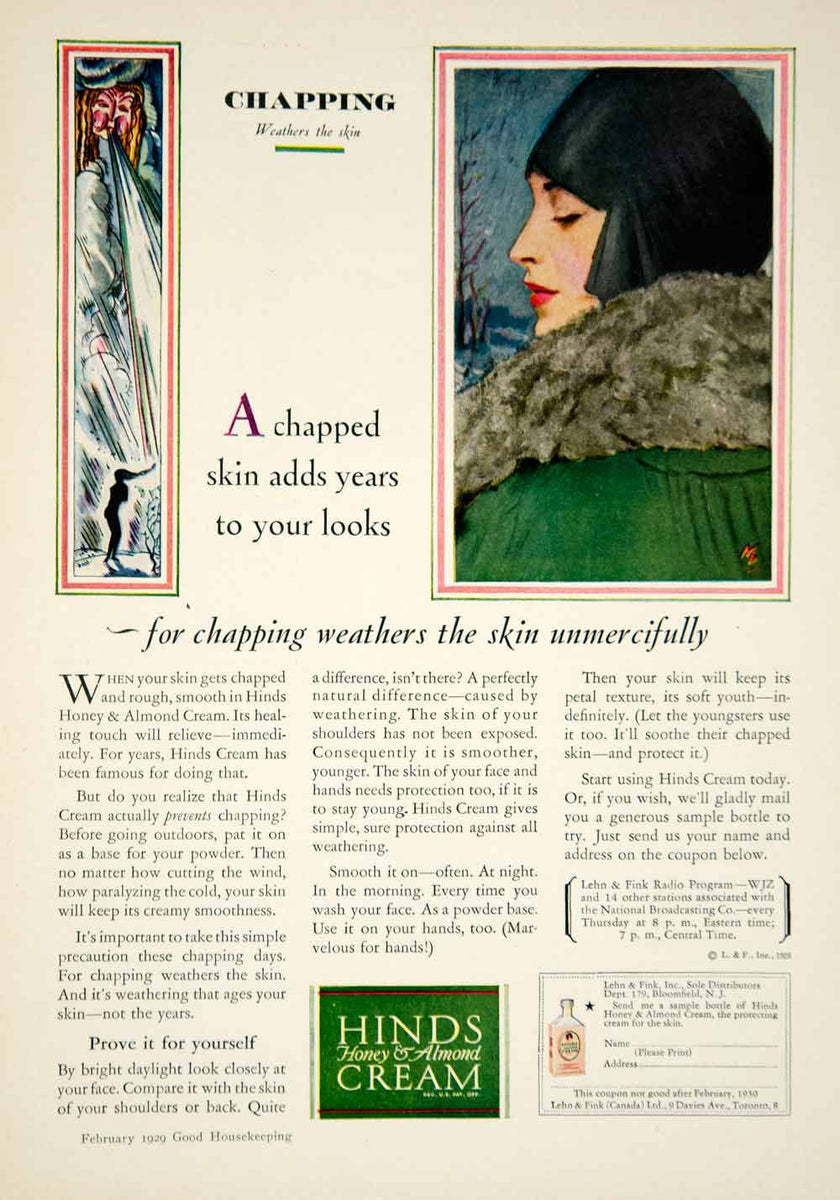 1929 Ad Lehn & Fink Hinds Cream Lotion Art Deco Health Beauty Chapstic ...