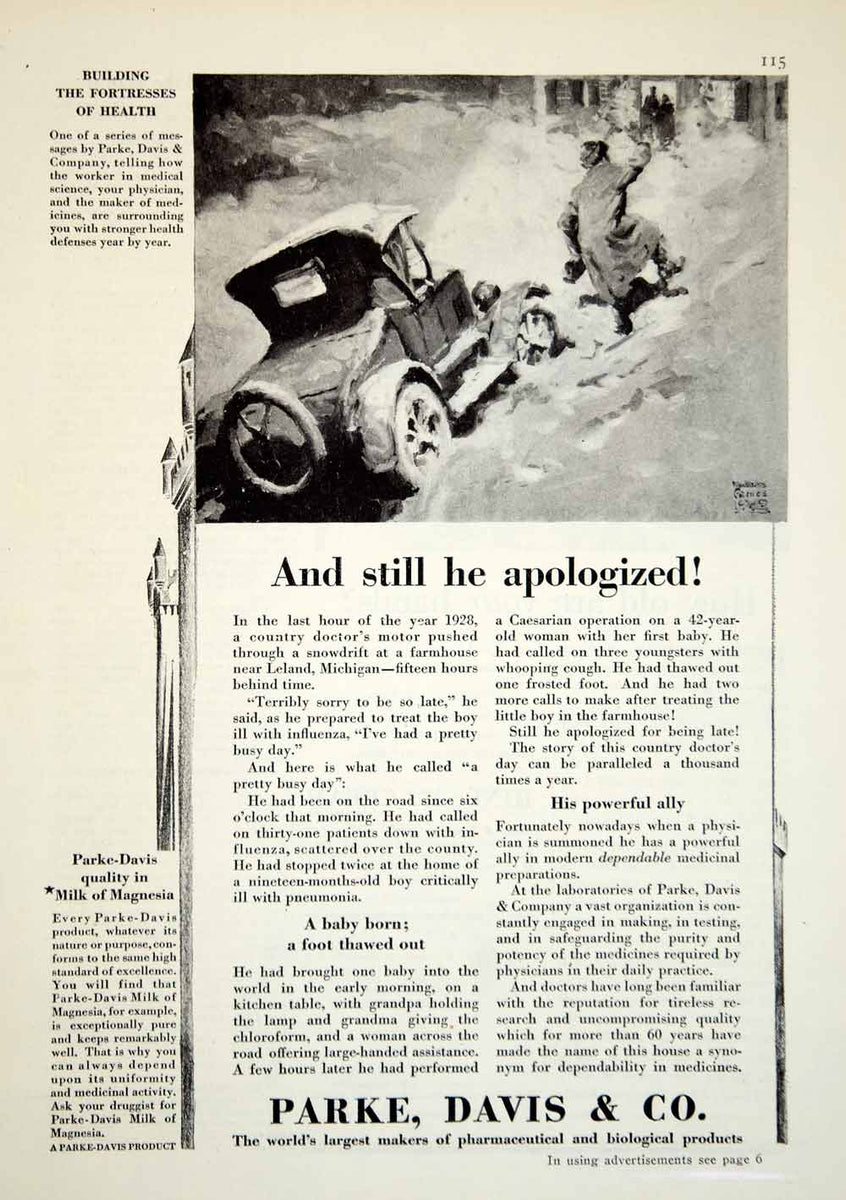 1929 Ad Parke Davis Pharmaceutical Biological Car Automobile Snow Medi ...