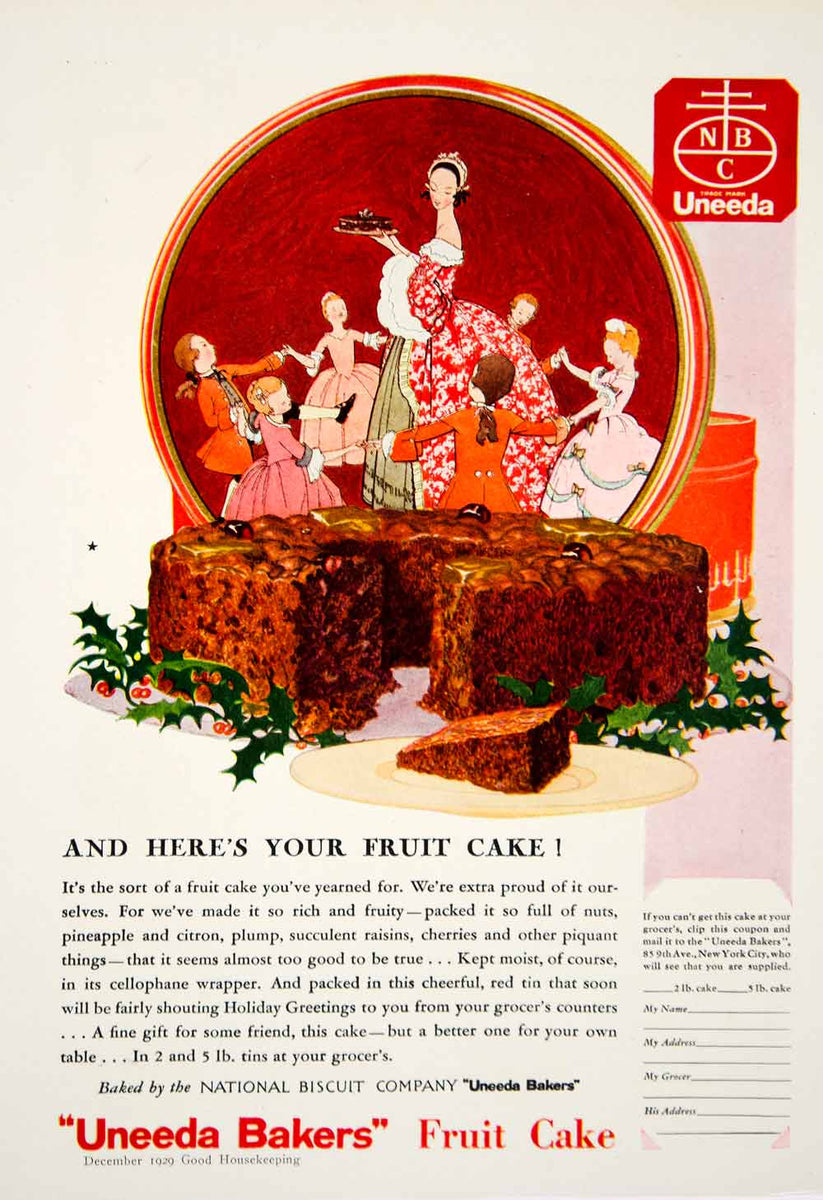1929 Ad Uneeda Bakers Fruit Cake National Biscuit Nabisco Dessert Chil ...