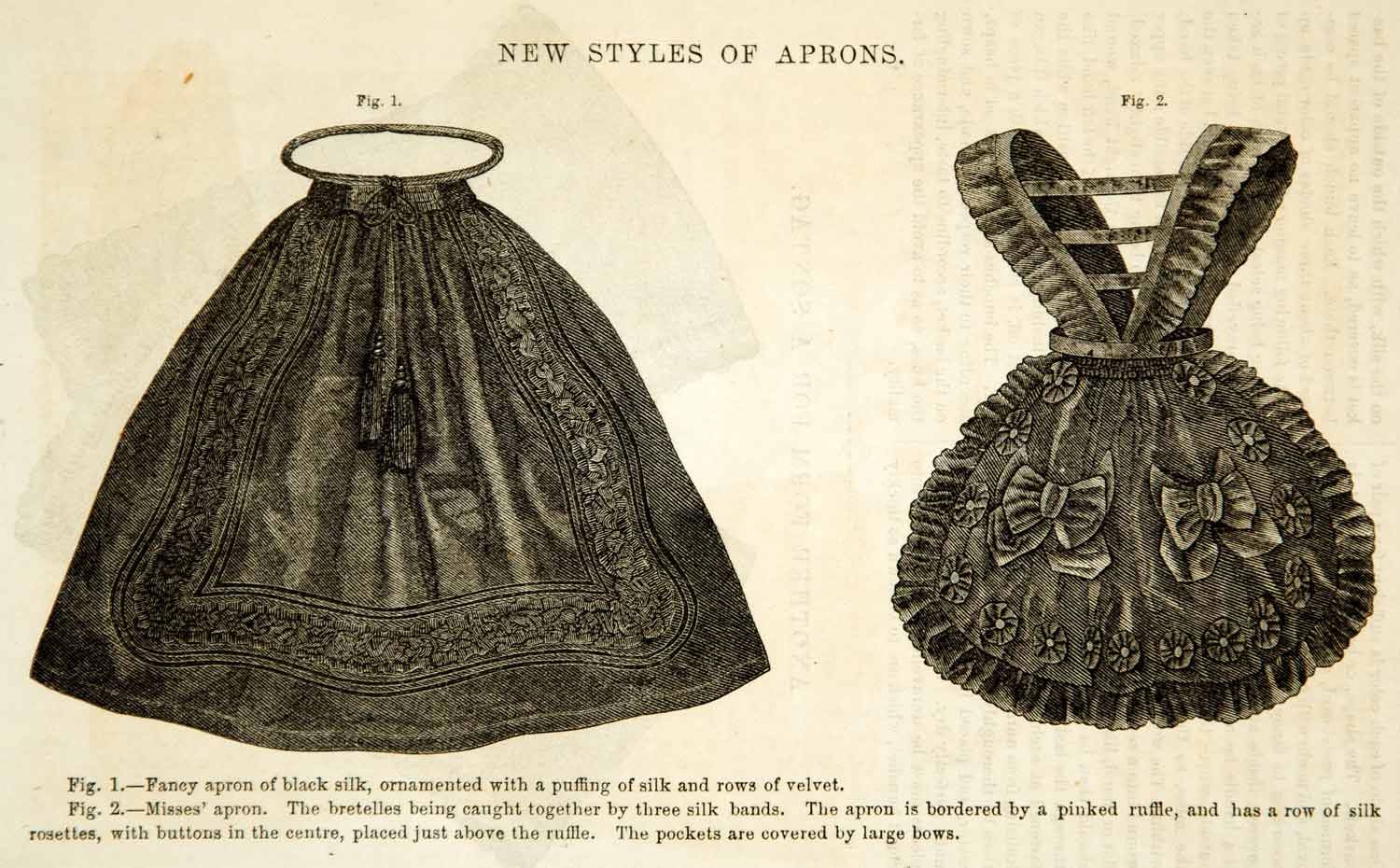 1862 Wood Engraving Victorian Antique Aprons Fashion Accessory Kitchen ...