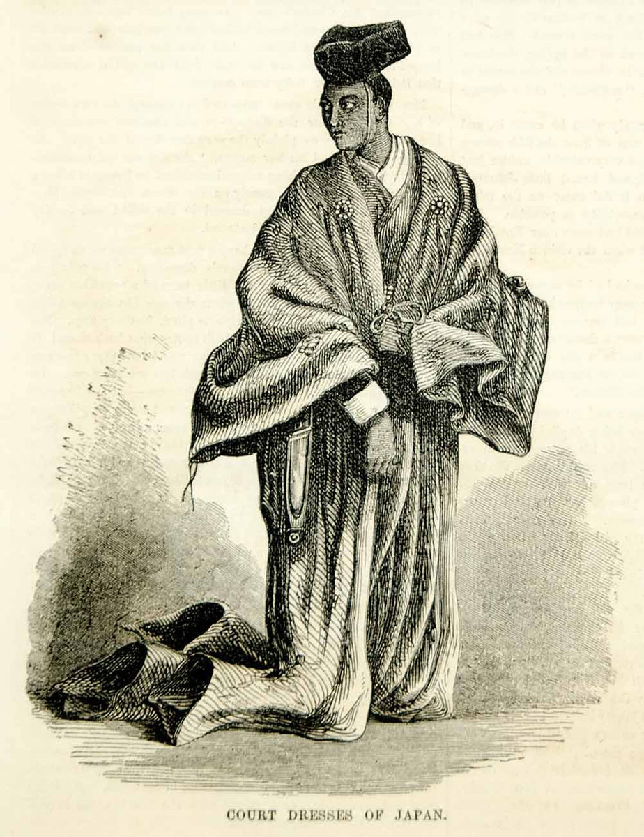 1854 Wood Engravings Japan Imperial Court Dress Traditional Costume Ro ...