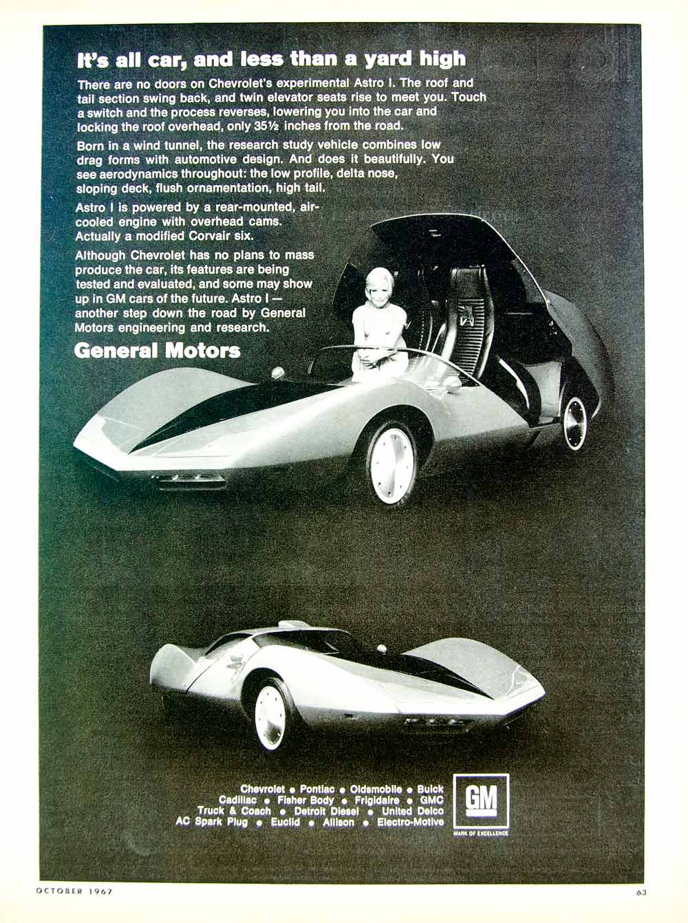 1967 Ad General Motors Chevrolet Astro I Car Experimental Futuristic A ...