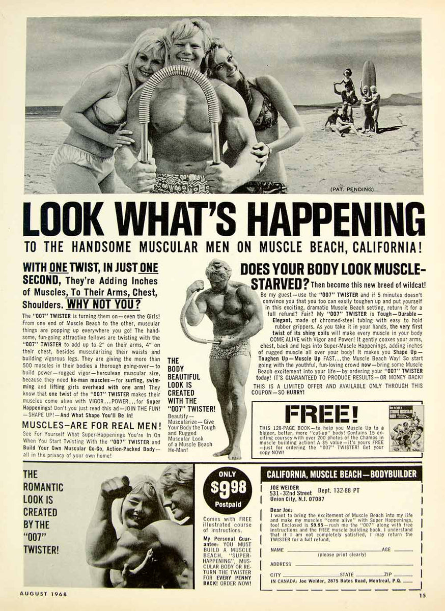 1968 Ad Vintage Joe Weider Bodybuilder 007 Twister Muscle Beach CA Fit ...