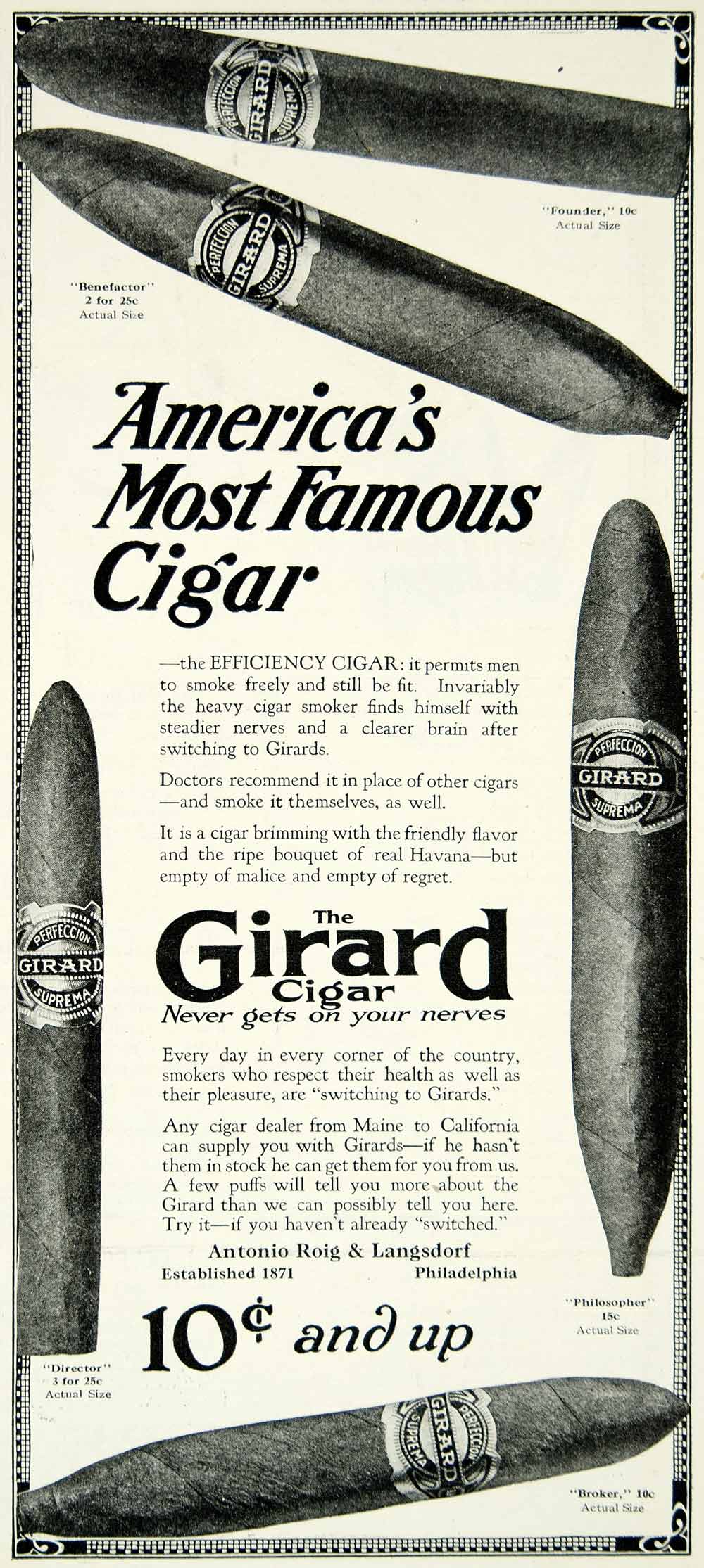 1918 Ad Girard Cigar Havana Maine California Antonio Roig Langsdorf YL ...