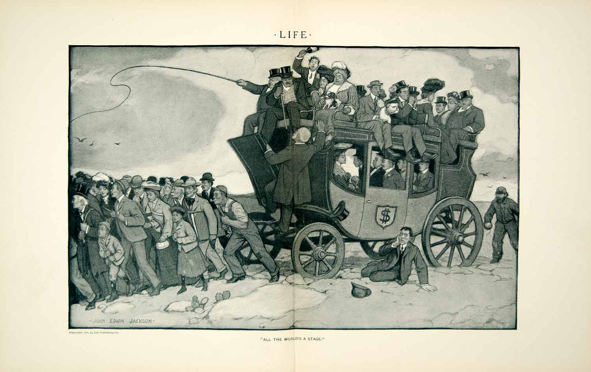 1905 Print John Edwin Jackson Art Political Cartoon Stagecoach Old Wes ...