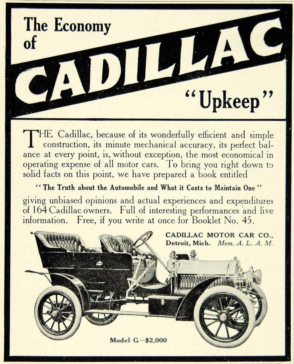 1907 Ad Vintage Cadillac Model G Touring Car Antique Automobile Upkeep ...