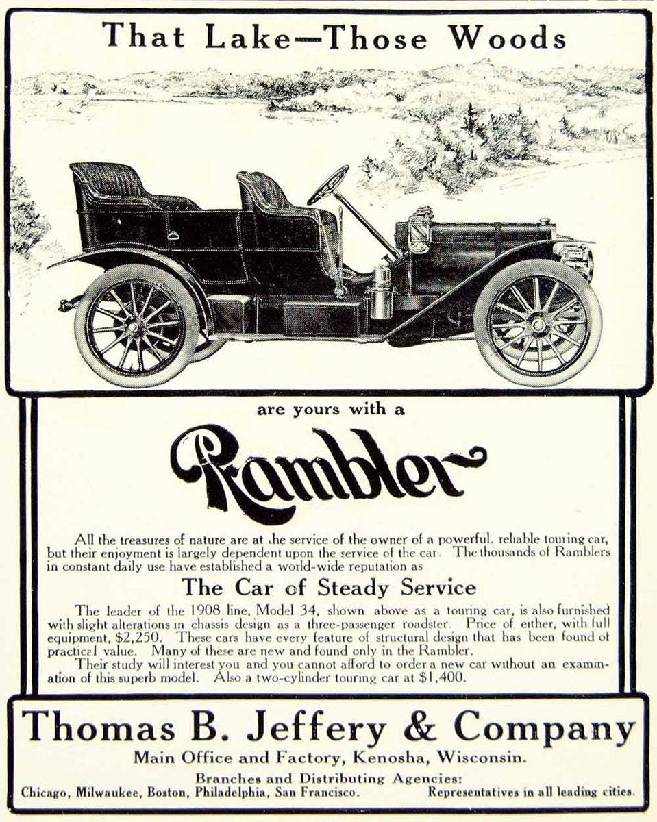 1908 Ad Vintage Rambler Touring Car Model 34 Thomas B. Jeffery Kenosha ...