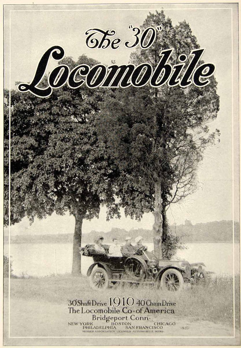 1909 Ad 1910 Locomobile 30 Shaft 40 Chain Drive Automobile Car Brass E ...