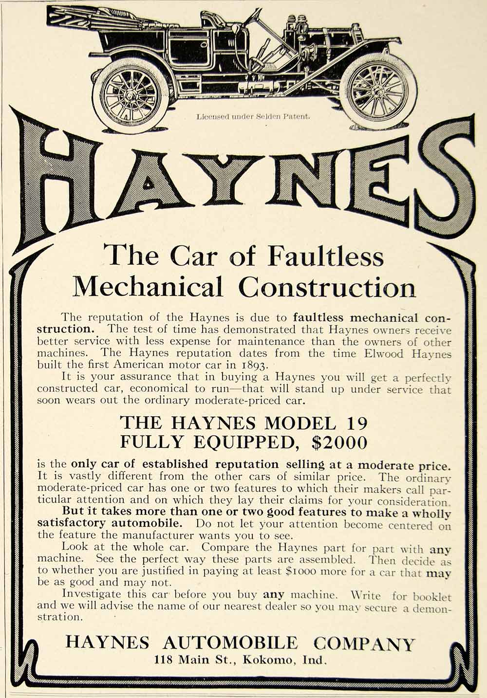 1910 Ad Haynes Model 19 Automobile Brass Era Car Edwardian Transportat ...