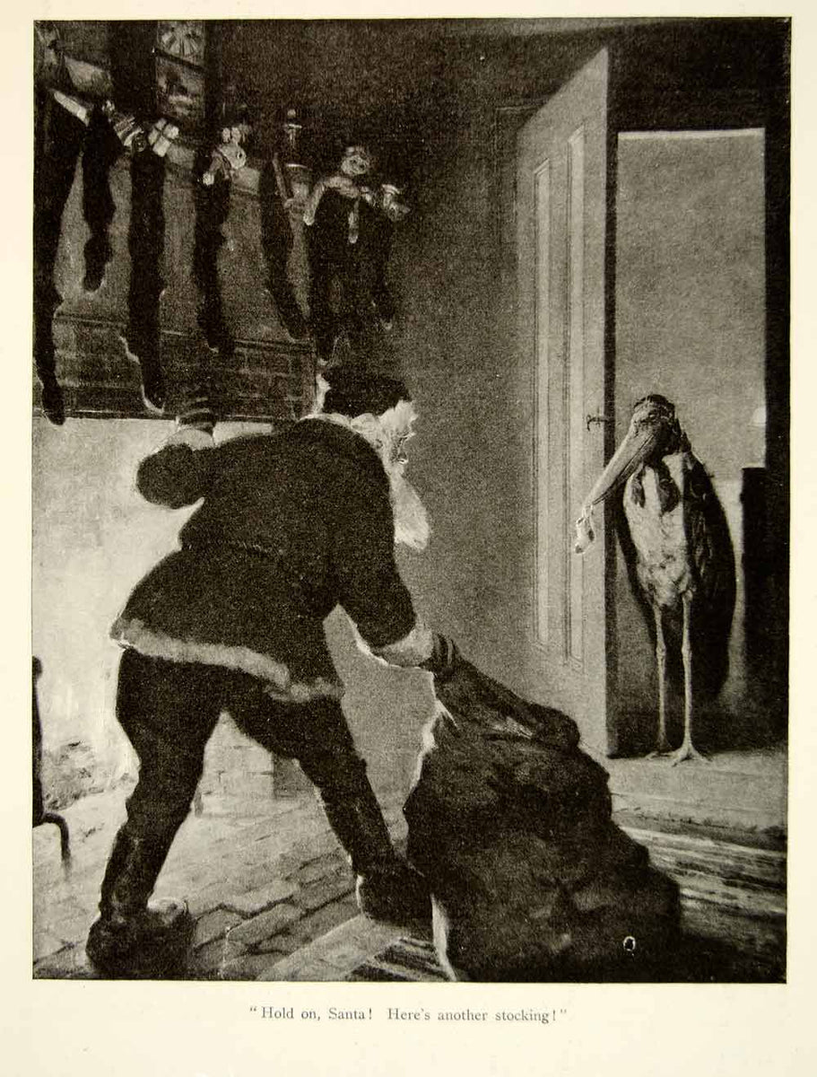 1920 Print Art Christmas Santa Claus Holiday Xmas Stork Bird Baby Infa ...