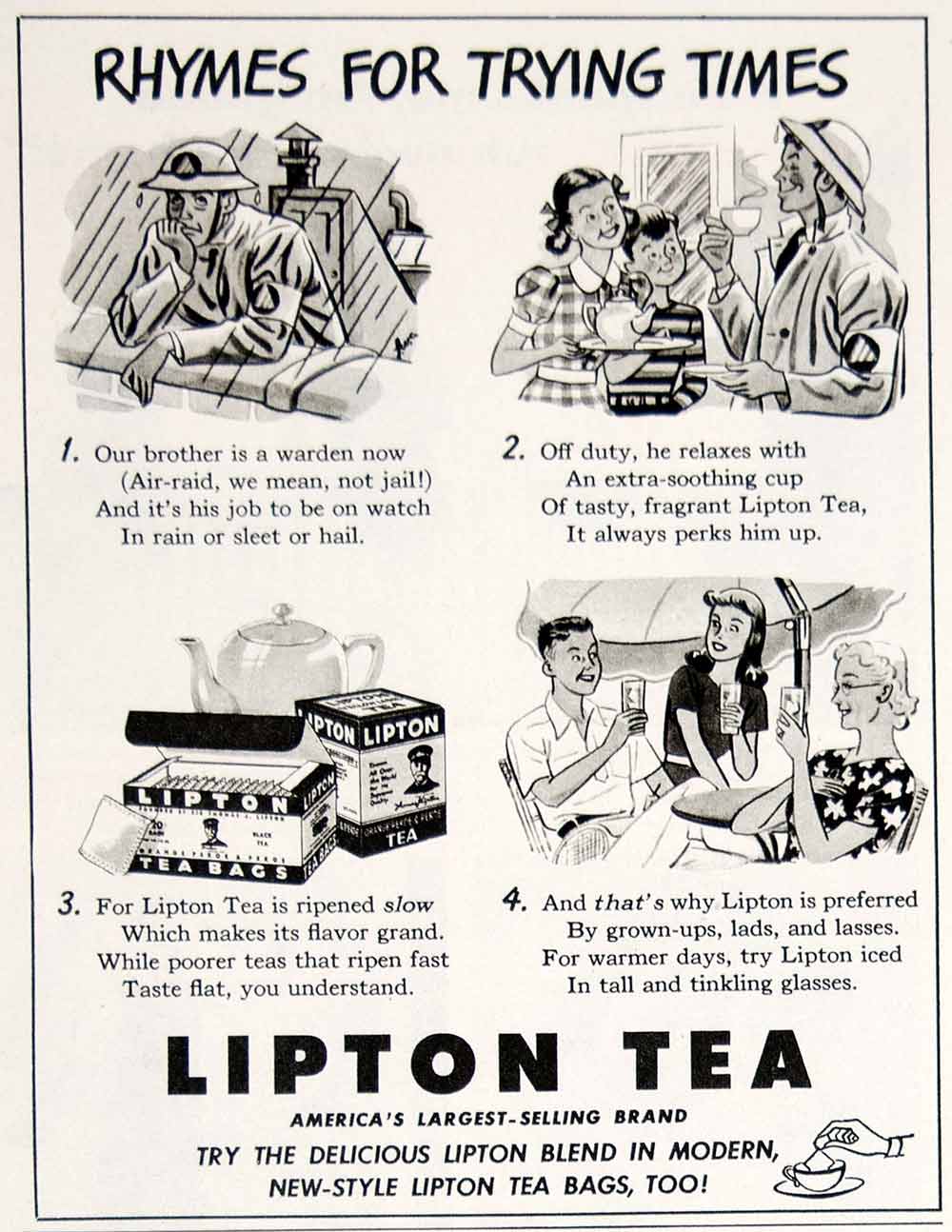 1942 Ad Lipton Tea Drink Beverage Air Raid Warden WW2 Military Soldier ...