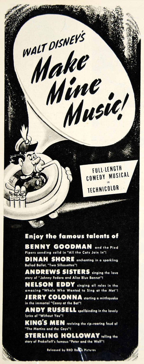 1946 Ad Walt Disney Make Mine Music Animated Film Movie RKO Radio Cine ...