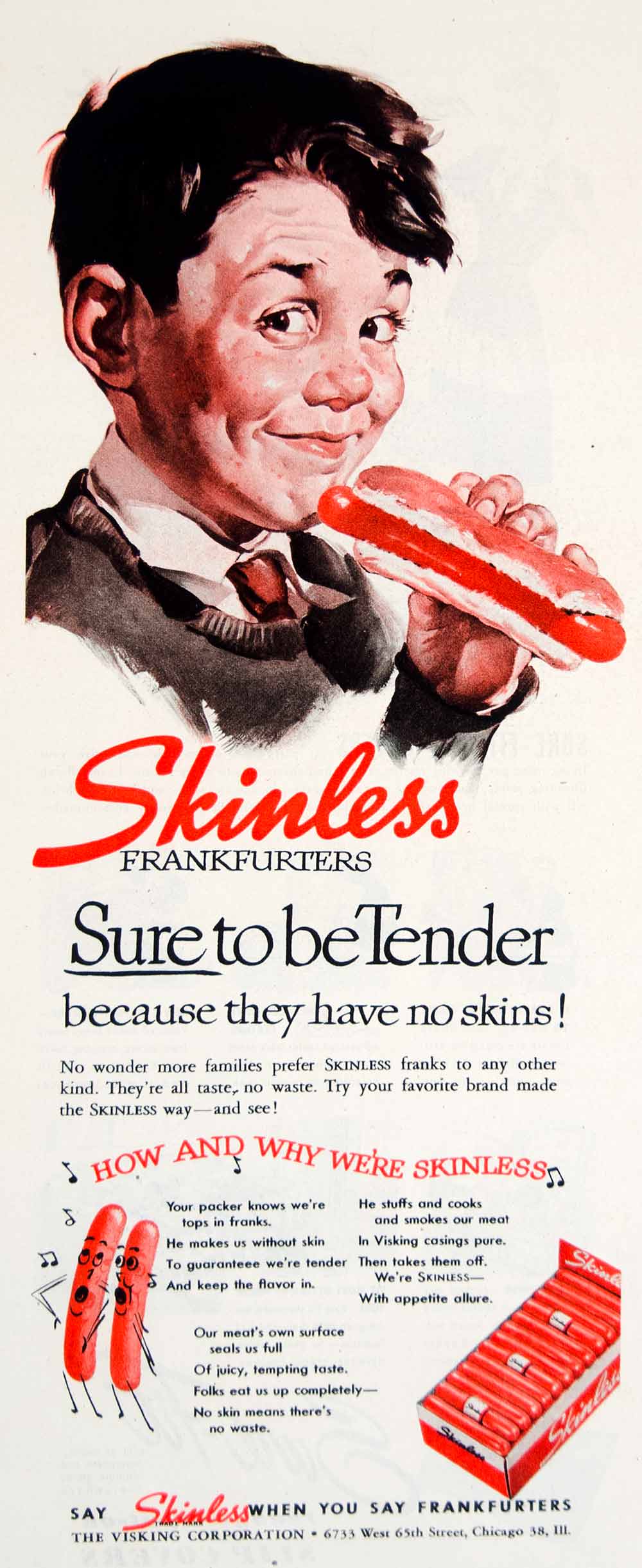 1947 Ad Visking Skinless Frankfurters Hot Dogs Food Children Kids Groc ...