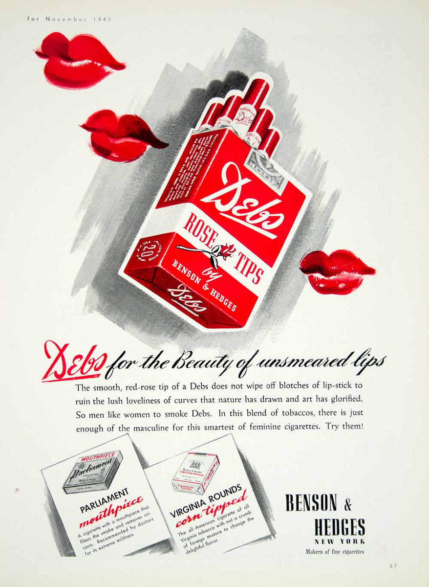 1940 Ad Benson Hedges Debs Cigarette Rose Tip Parliament Virginia Roun ...