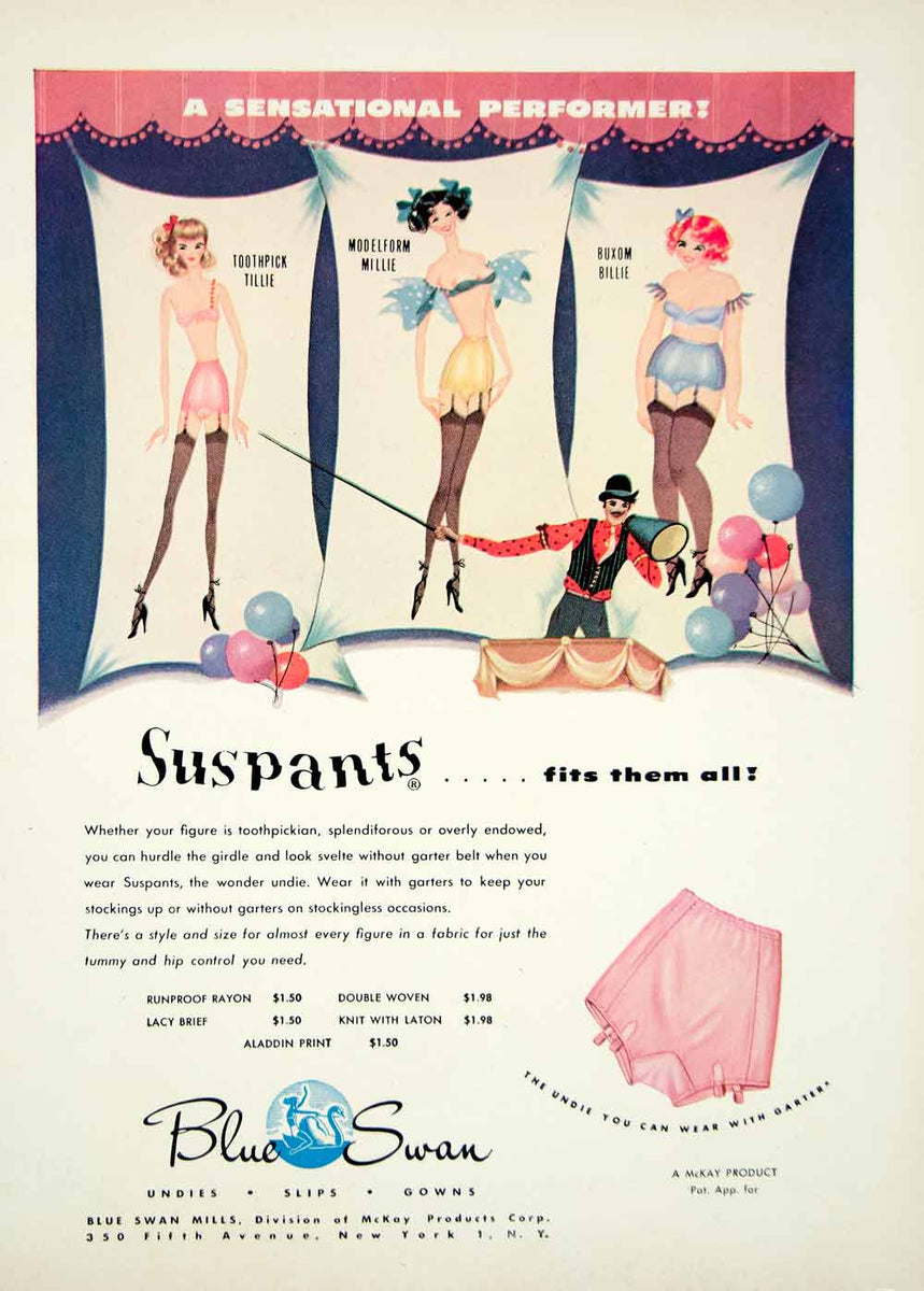 1949 Ad Vintage Suspants Blue Swan Mills Underwear Girdle Garters Stoc ...