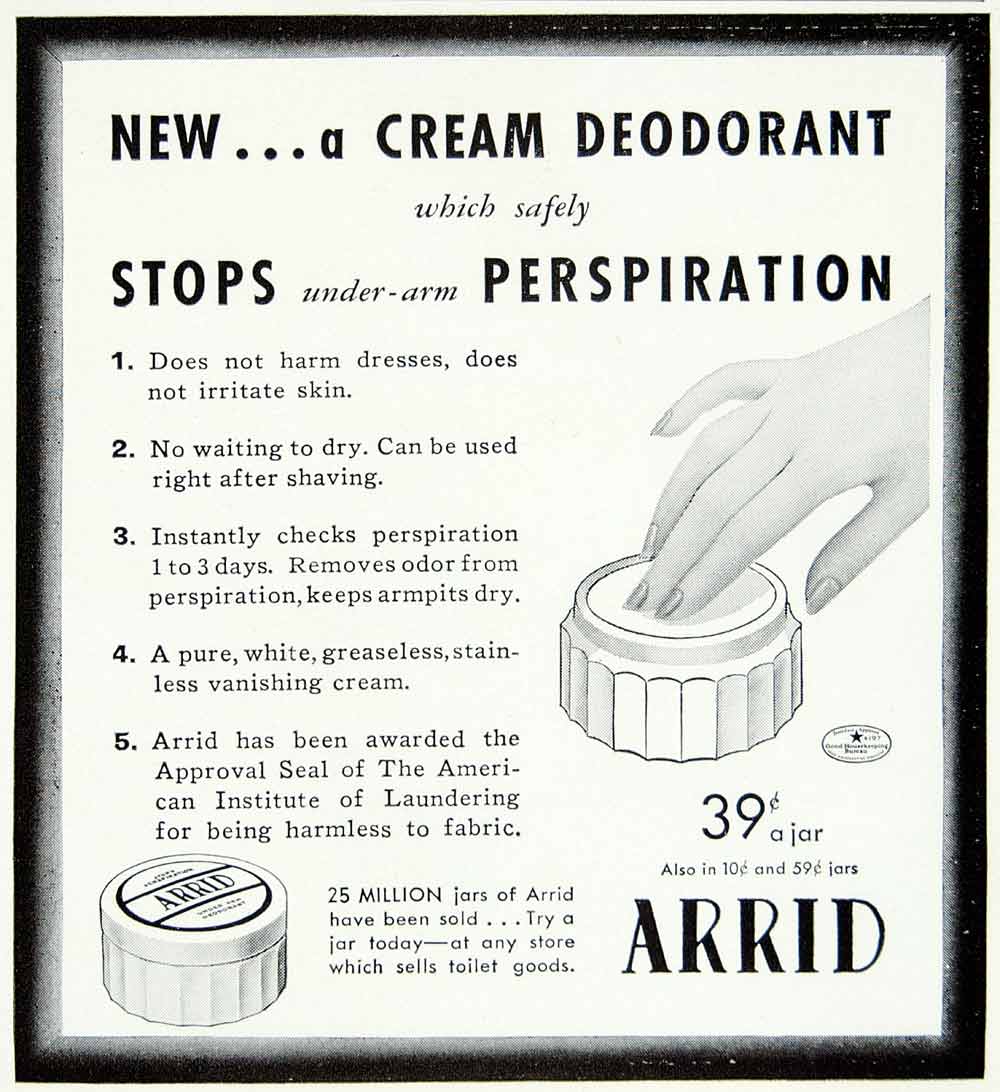 1941 Ad Arrid Cream Deodorant Jar Antiperspirant Perspiration Body Odo ...