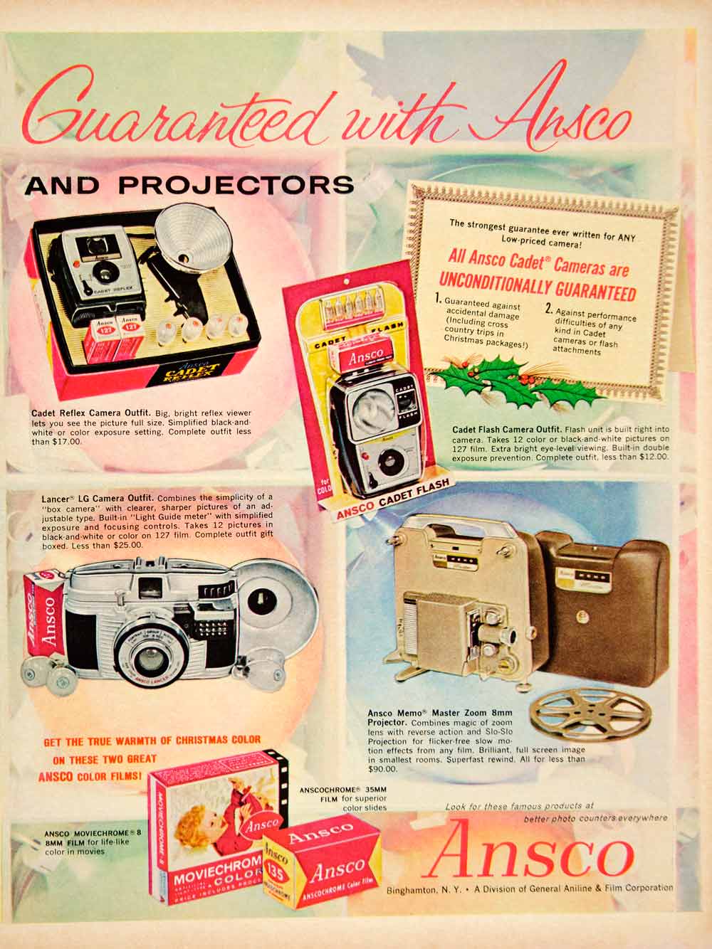 1961 Ad Vintage Ansco 35mm Cameras Slide Projector 8mm Film Flash YMM4 ...